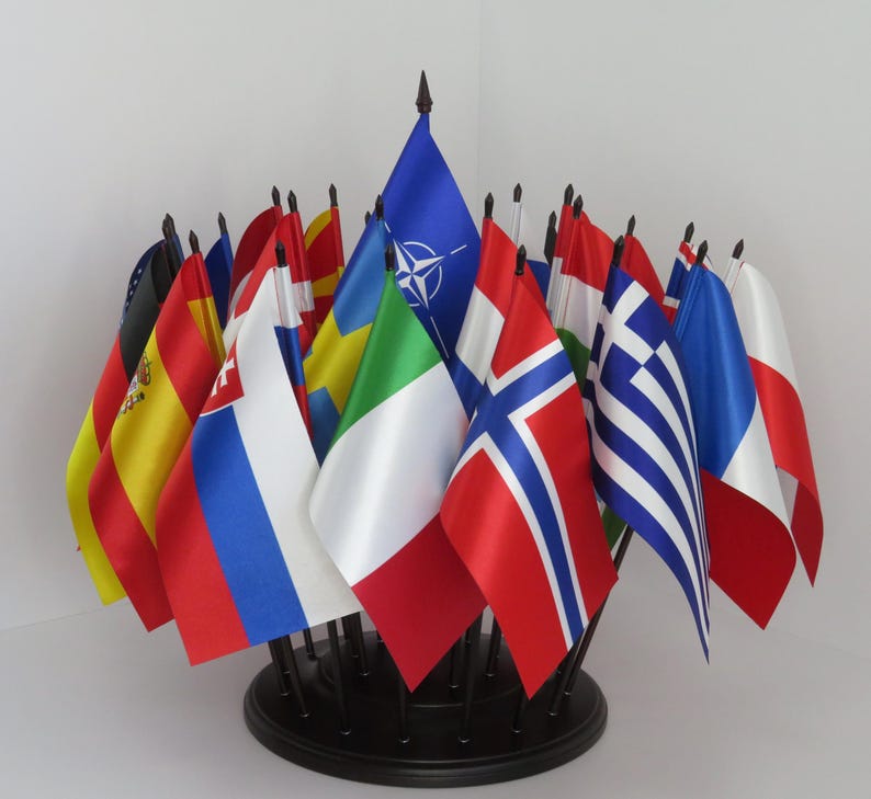 NATO Flag Desk Set - Wood Stand, Patriotic Office Decor - Etsy