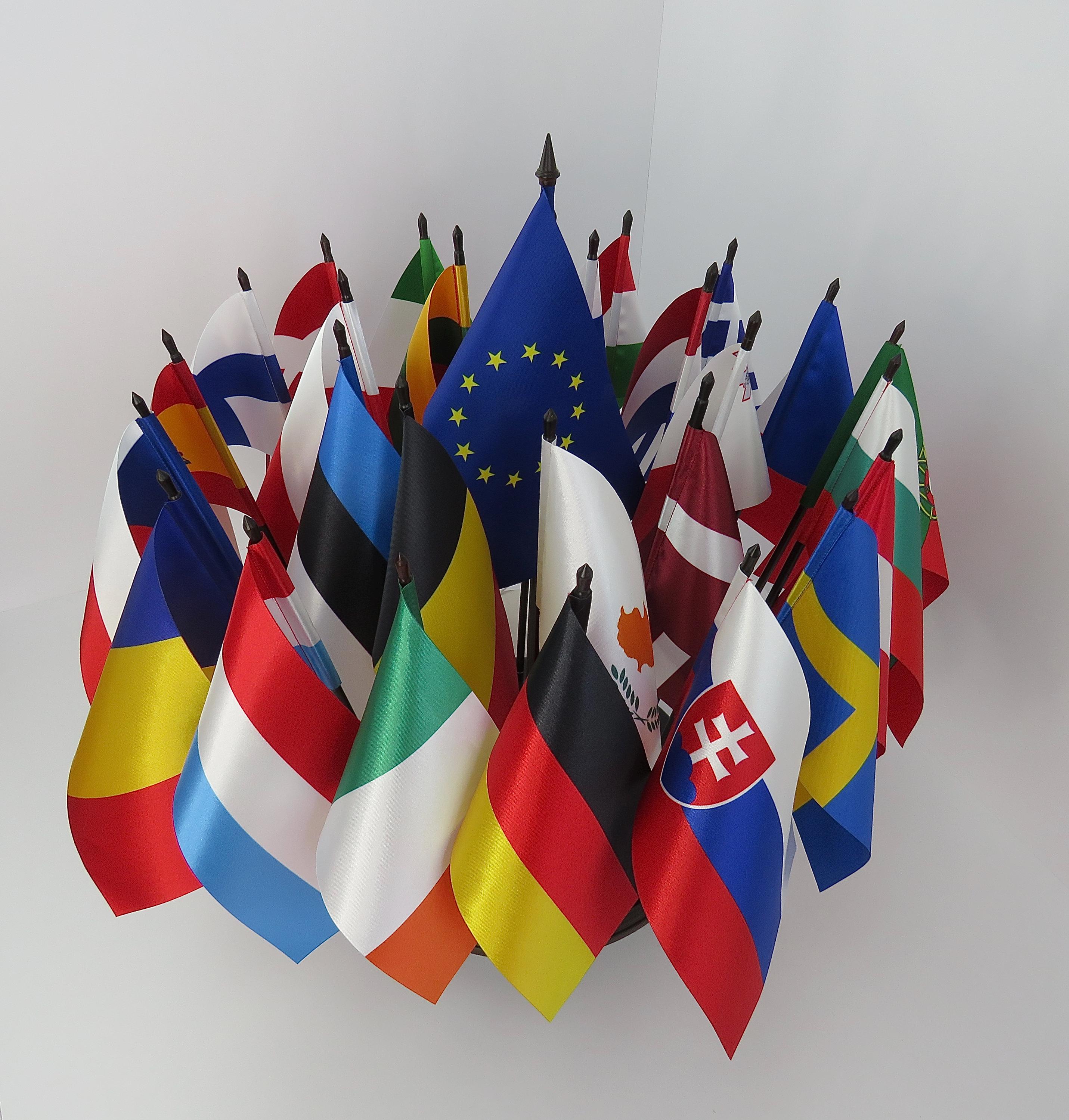 Desk Flags European Union, EU Member State Flags Set, Wooden Stand With ...