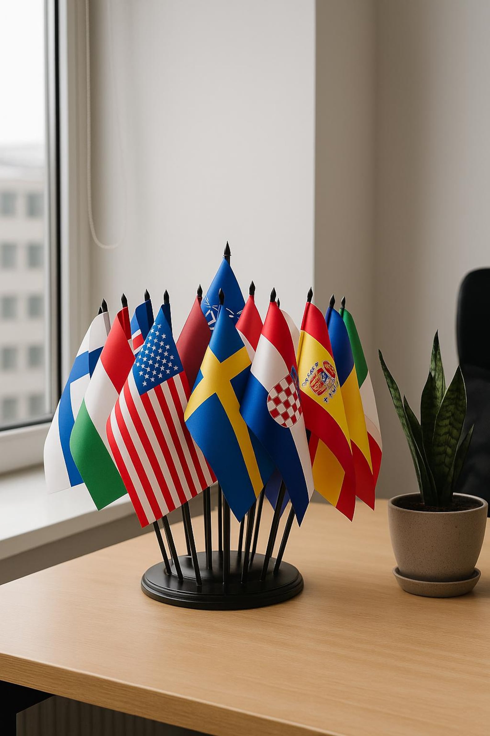 NATO Flag Desk Set - Wood Stand, Patriotic Office Decor - Etsy