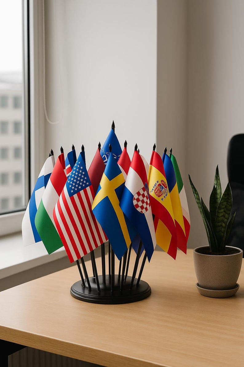 NATO Flag Desk Set - Wood Stand, Patriotic Office Decor - Etsy