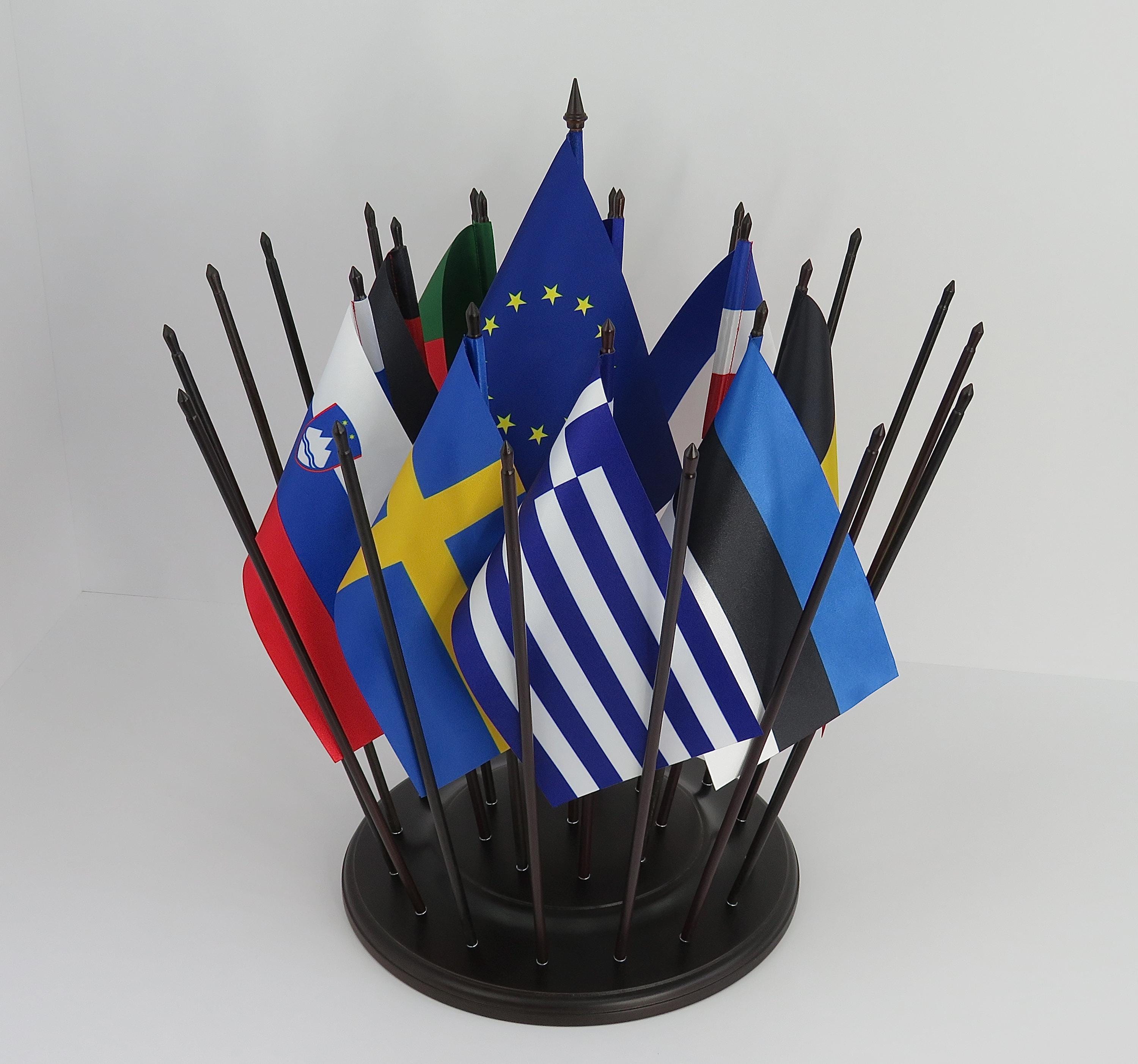 Desk Flags European Union, EU Member State Flags Set, Wooden Stand With ...