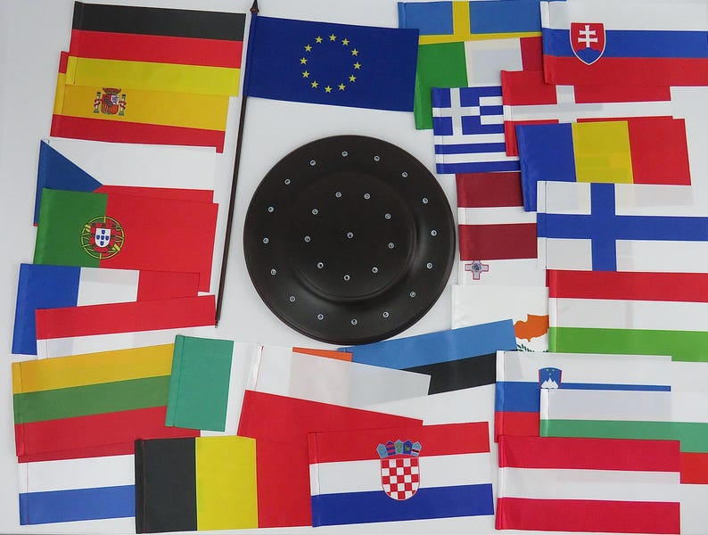 Desk Flags European Union, EU Member State Flags Set, Wooden Stand With ...