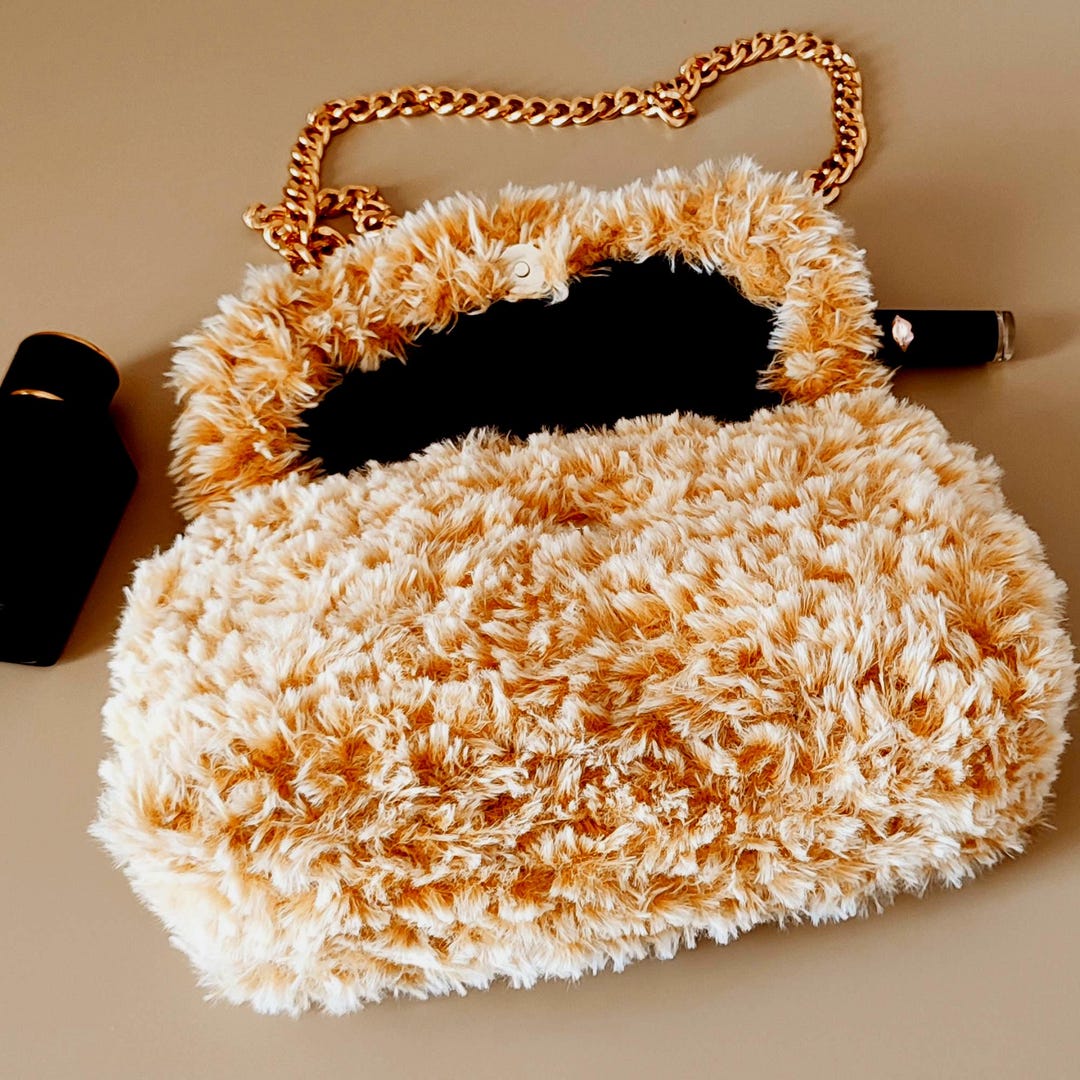 Fluffy Shoulder Bag With Gold Chain – Soft Handcrafted Crossbody for ...