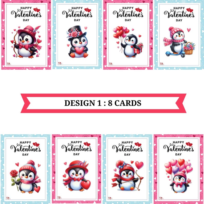Penguin Valentine's Day Card - Printable 16 Valentine Cards - Etsy
