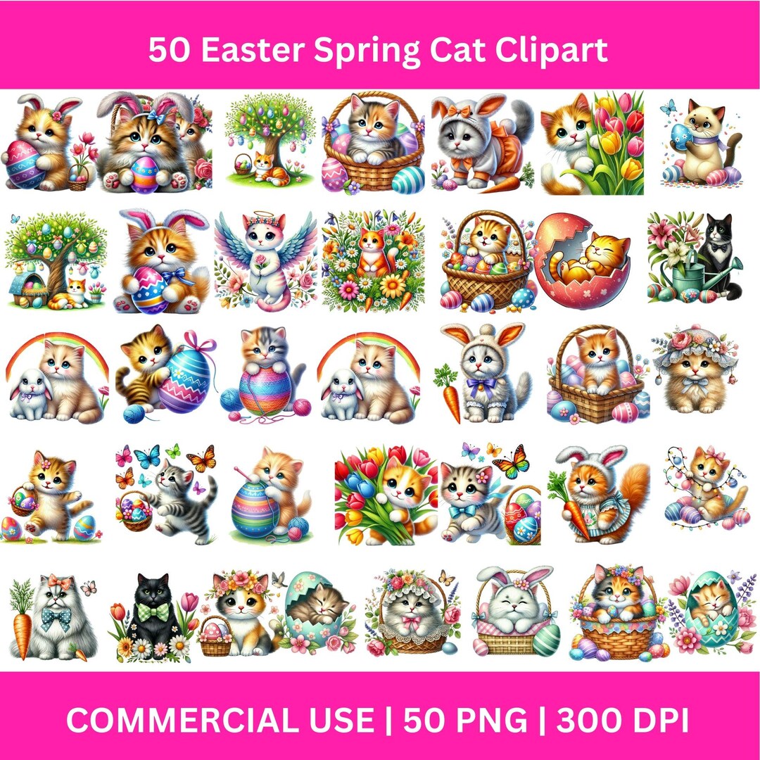 Watercolor Kitten Clipart | Whimsical Spring Cats Clipart Png ...