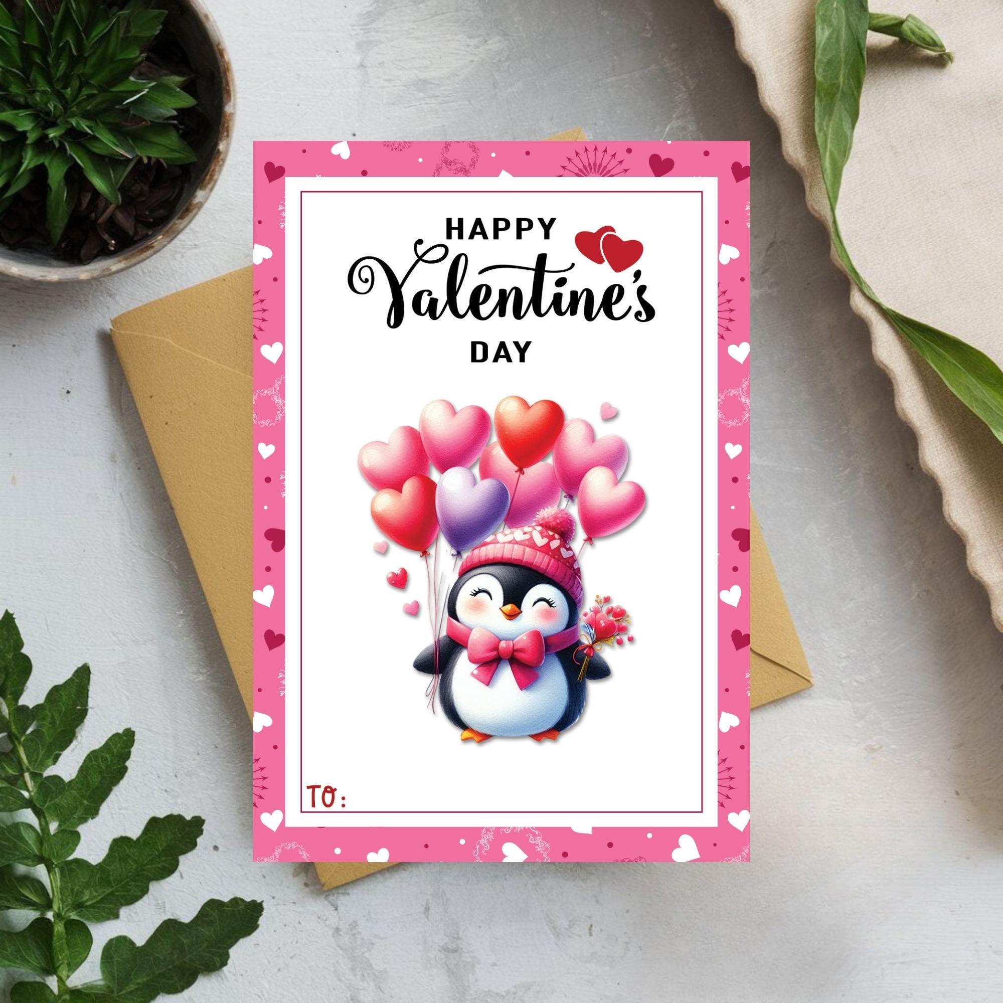 Penguin Valentine's Day Card - Printable 16 Valentine Cards - Etsy