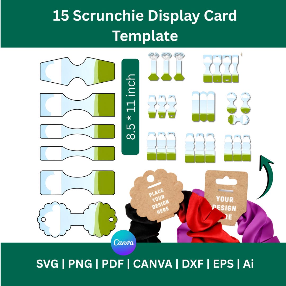 Scrunchie Display Card Template BUNDLE | Hanging Hair Tie Holder Tag ...