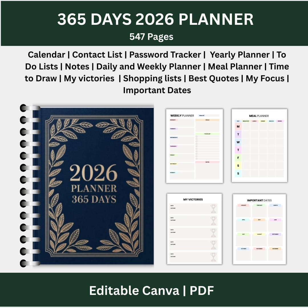 2026 Kalender 365 Tage Canva Template | KDP Innendrucke PDF | Tages ...