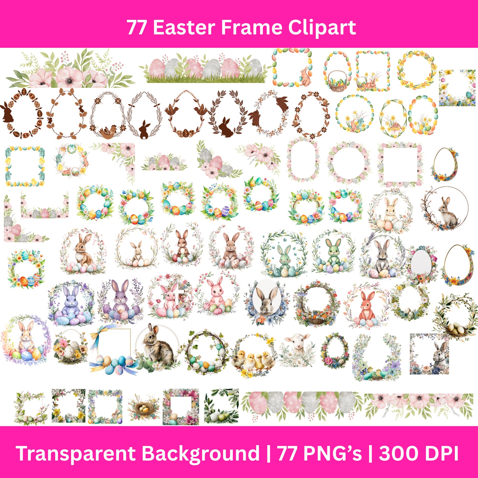 77 Easter Borders Clipart: Watercolor Easter Eggs and Spring Flower ...
