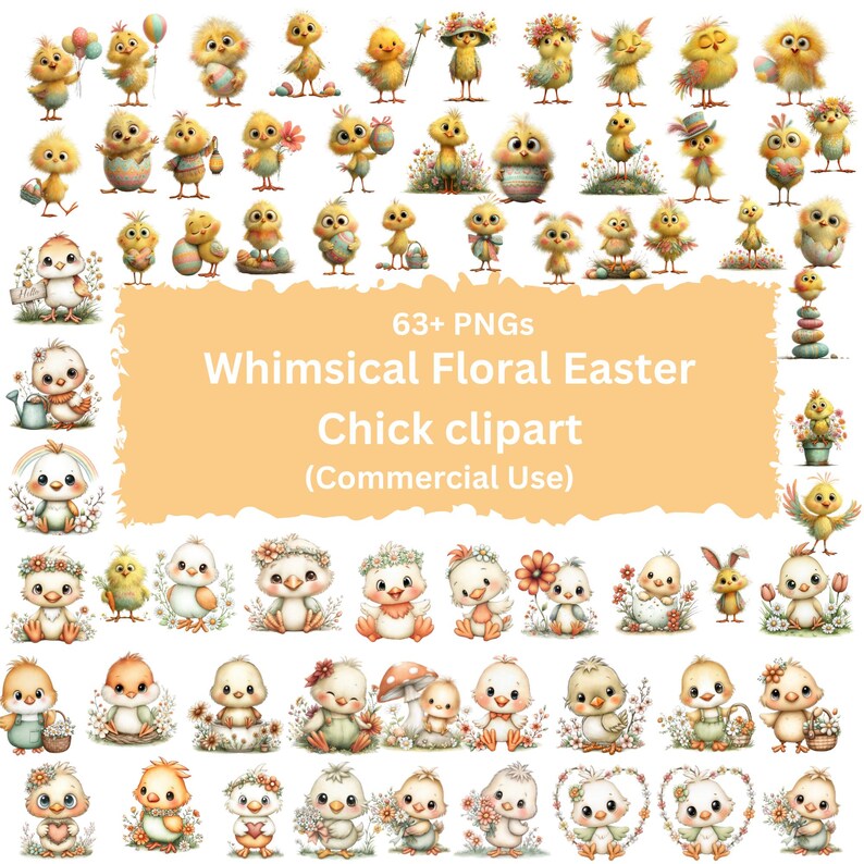 Whimsical Easter Chicken Clipart Bundle – 63+ PNG Cute Easter Chicks ...