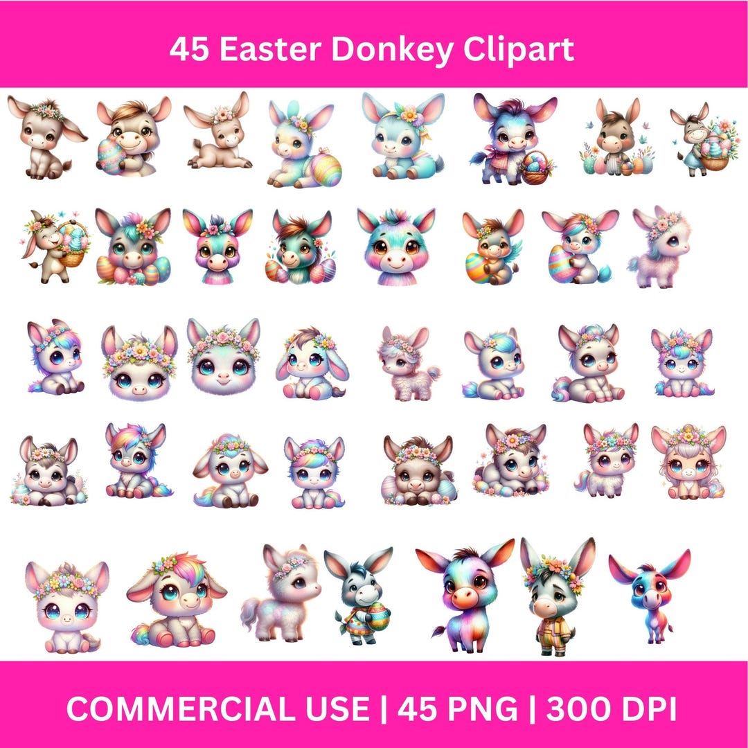 Whimsical Easter Donkey Clipart | Quirky Easter Donkey Clipart PNG ...