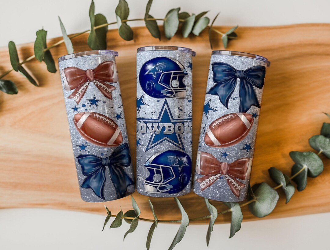 Blue Star Football Tumbler Wrap | Glitter Helmet & Bow Design (PNG) - Etsy