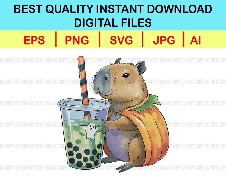 Kawaii Capybara Bubble Tea PNG Clipart: Anime Animal Design (digital ...