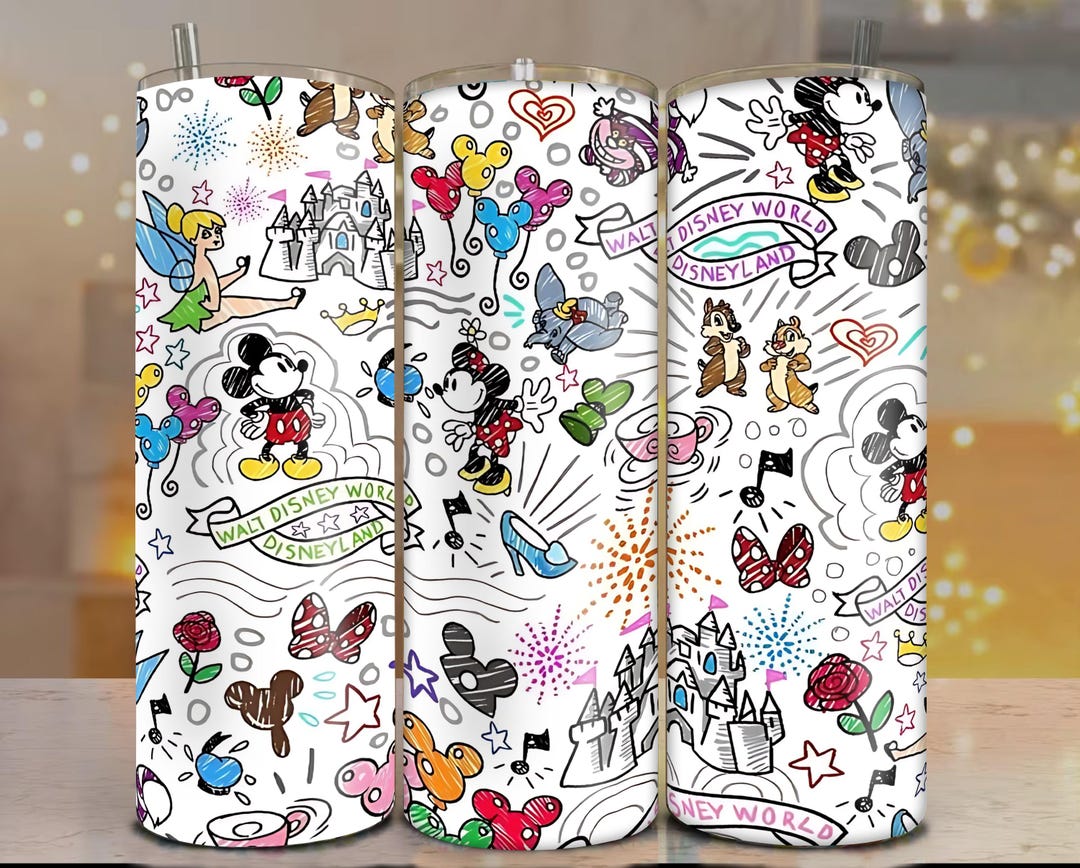 Disney Doodle Seamless Pattern | Mickey, Minnie, Castle (PNG Digital ...