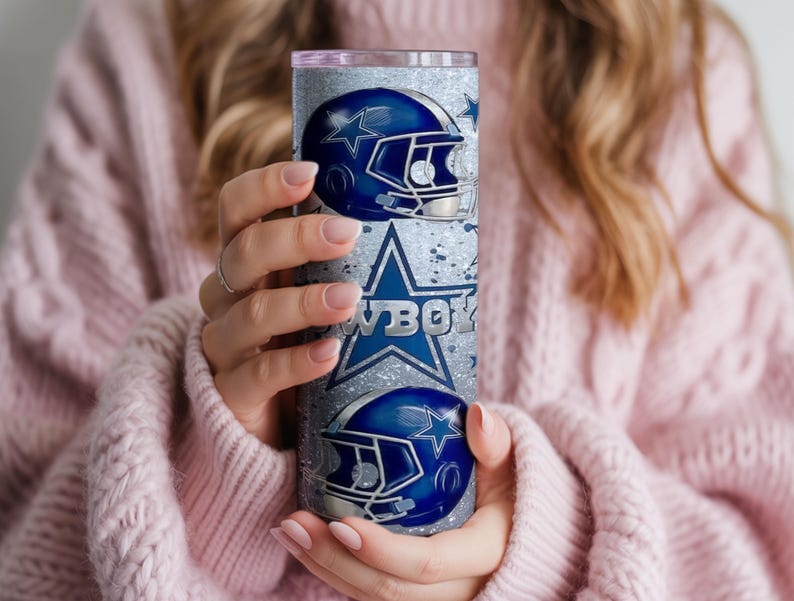 Blue Star Football Tumbler Wrap | Glitter Helmet & Bow Design (PNG) - Etsy