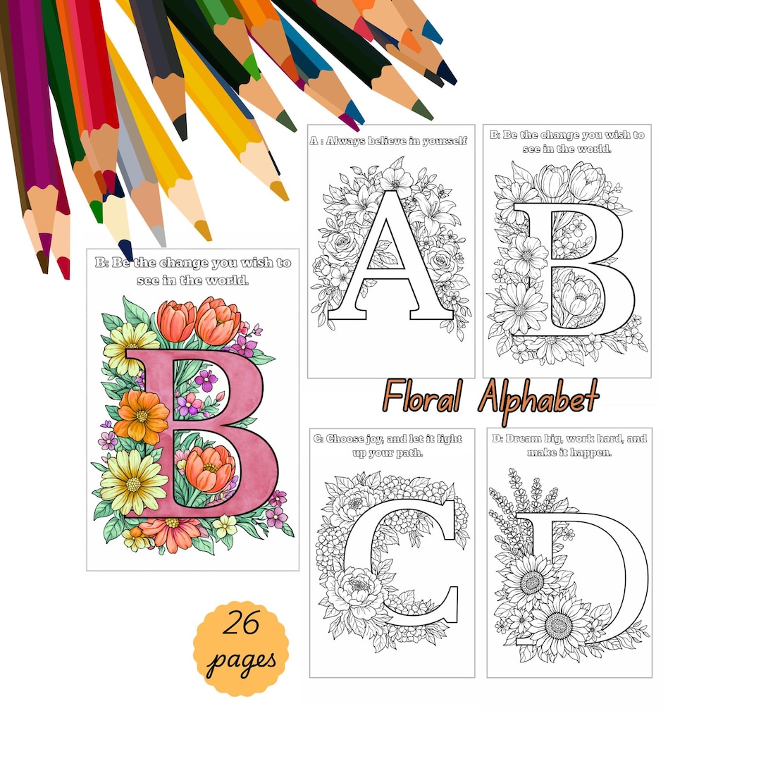 Floral Alphabet Coloring Book – A-Z Letters With Affirmations -digital ...