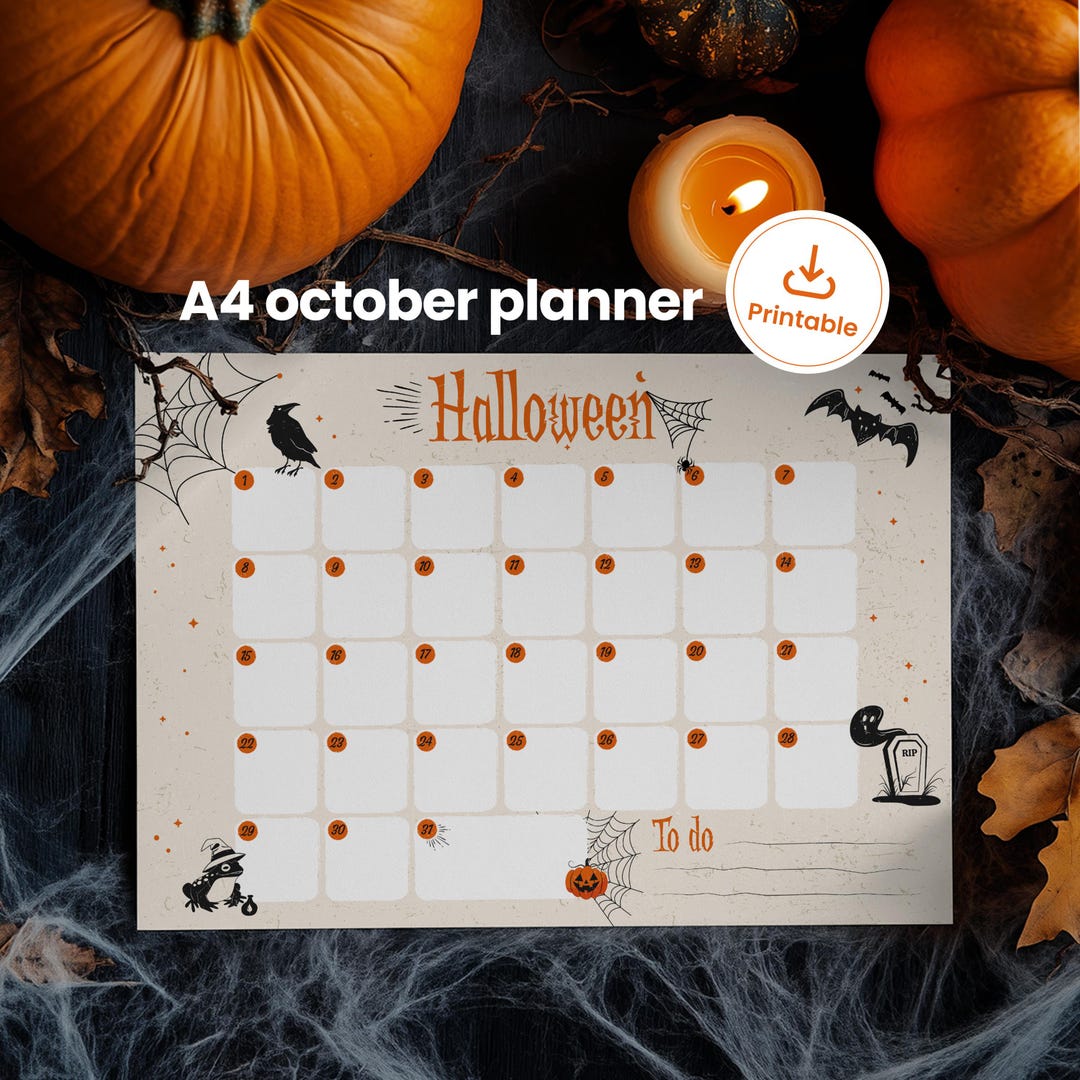 A4 Halloween Calendar - Printable October Planner - Spooky to Do List ...