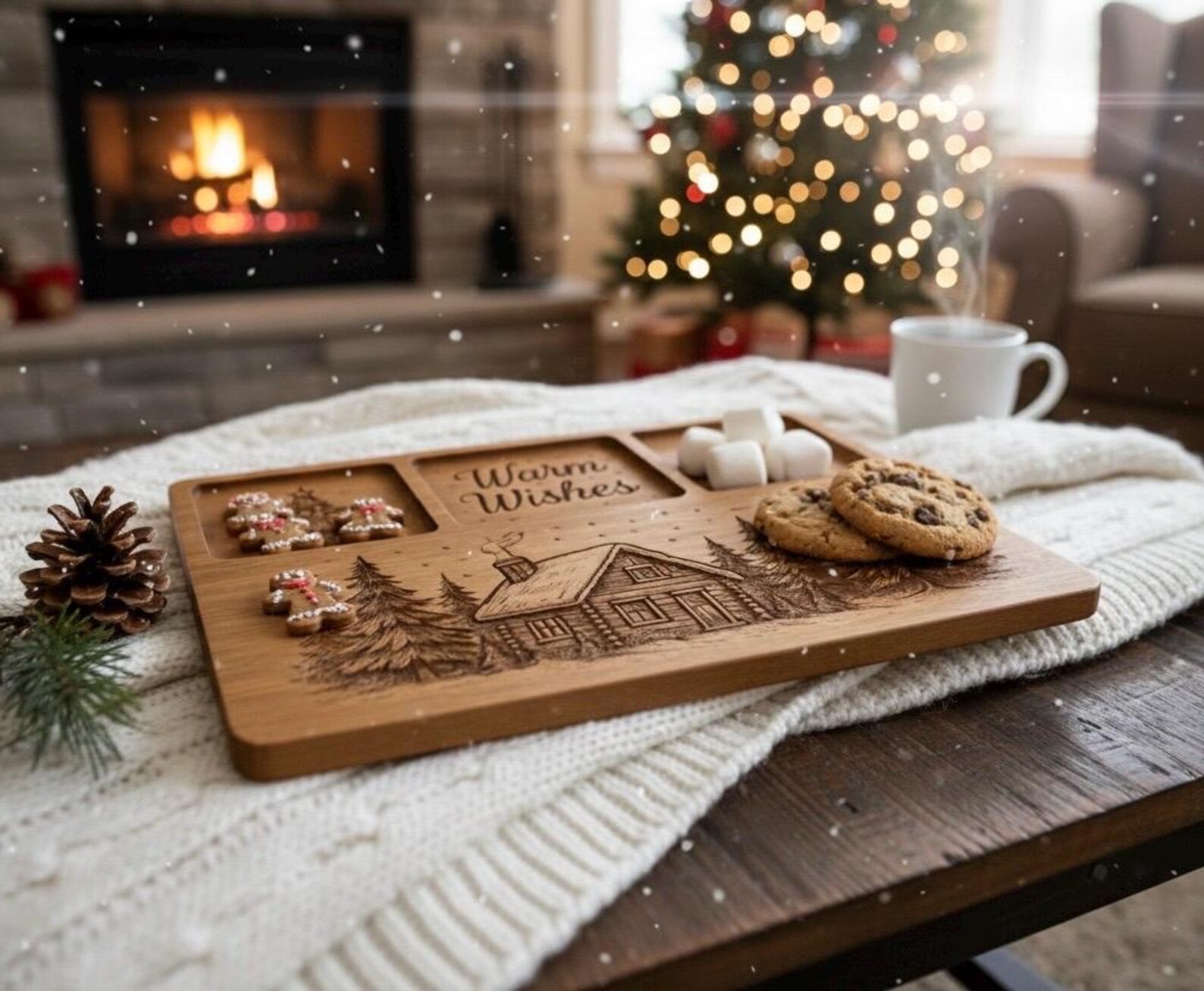 Rustic “warm Wishes” Holiday Serving Board – Engraved Christmas Cookie ...