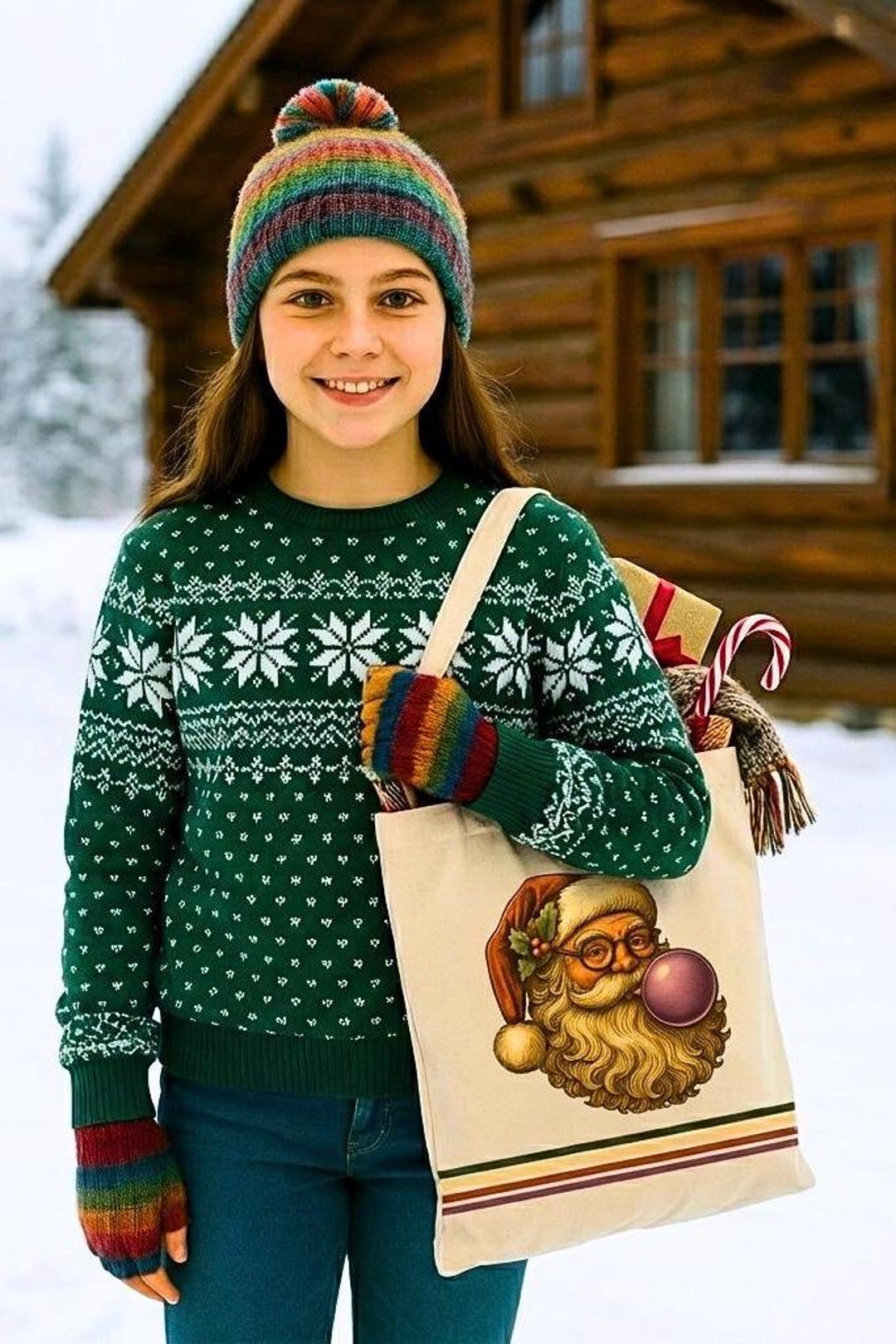Bubblegum Santa Tote Bag • Retro Vintage Christmas Bag • Cute Holiday ...