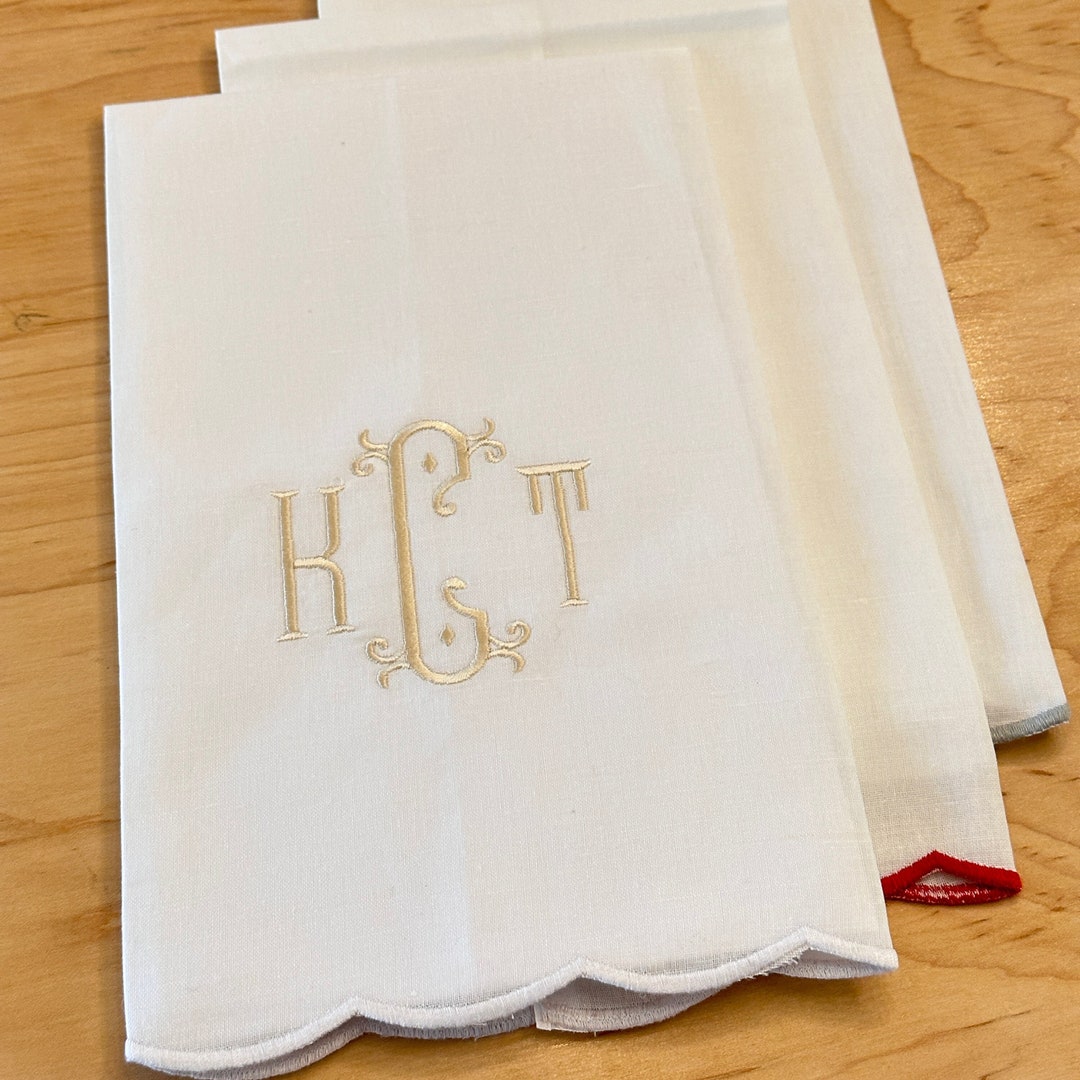 Monogram Linen Towel With Scallop Edge - Tea Towel - Etsy