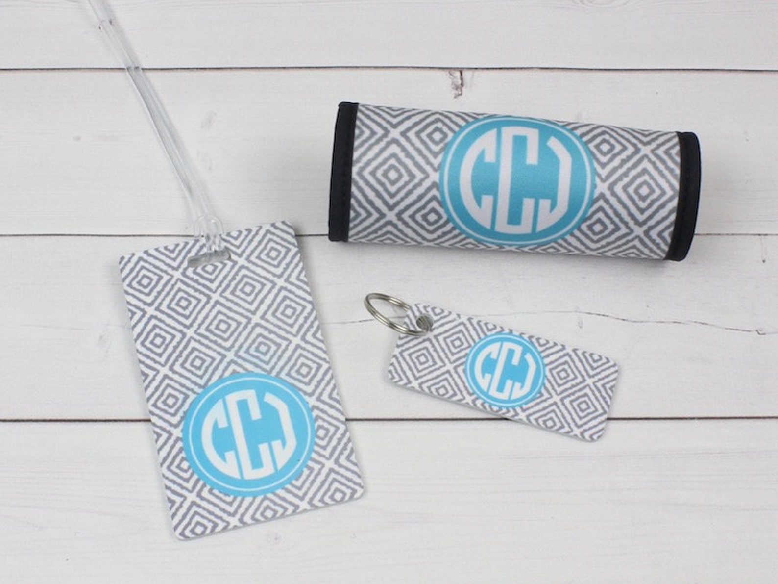 Luggage Handle Wrap and Tag Set - Monogram Luggage Tag - Bag Tag ...
