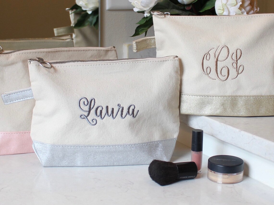 Personalized Canvas Cosmetic Bag Gold Cosmetic Bag - Etsy