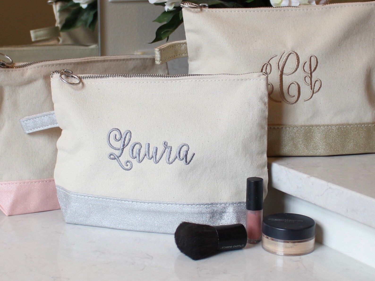 Personalized Canvas Cosmetic Bag Gold Cosmetic Bag - Etsy