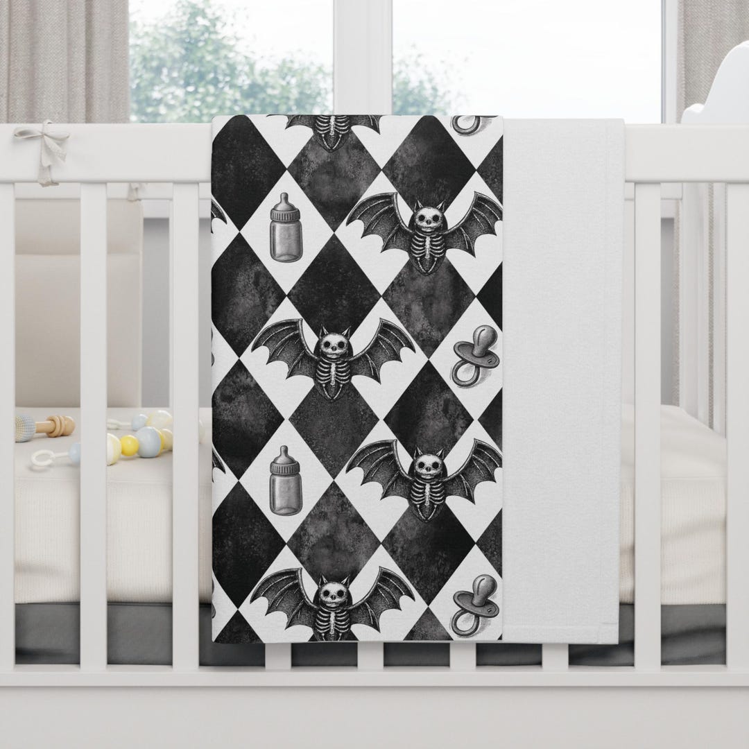 Gothic Bat Skull Pattern Baby Blanket | Black White Diamond Pacifier ...