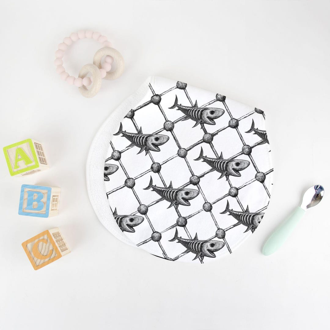 Skeleton Sharks Peanut Burp Cloth | Gothic Baby Collection - Etsy