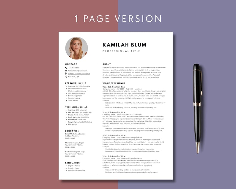 Editable Executive Resume Template, Modern CV With Cover Letter (PDF ...