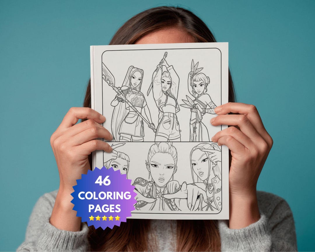 Kpop Demon Hunters Coloring Book | 46 Anime Digital Coloring Pages for ...