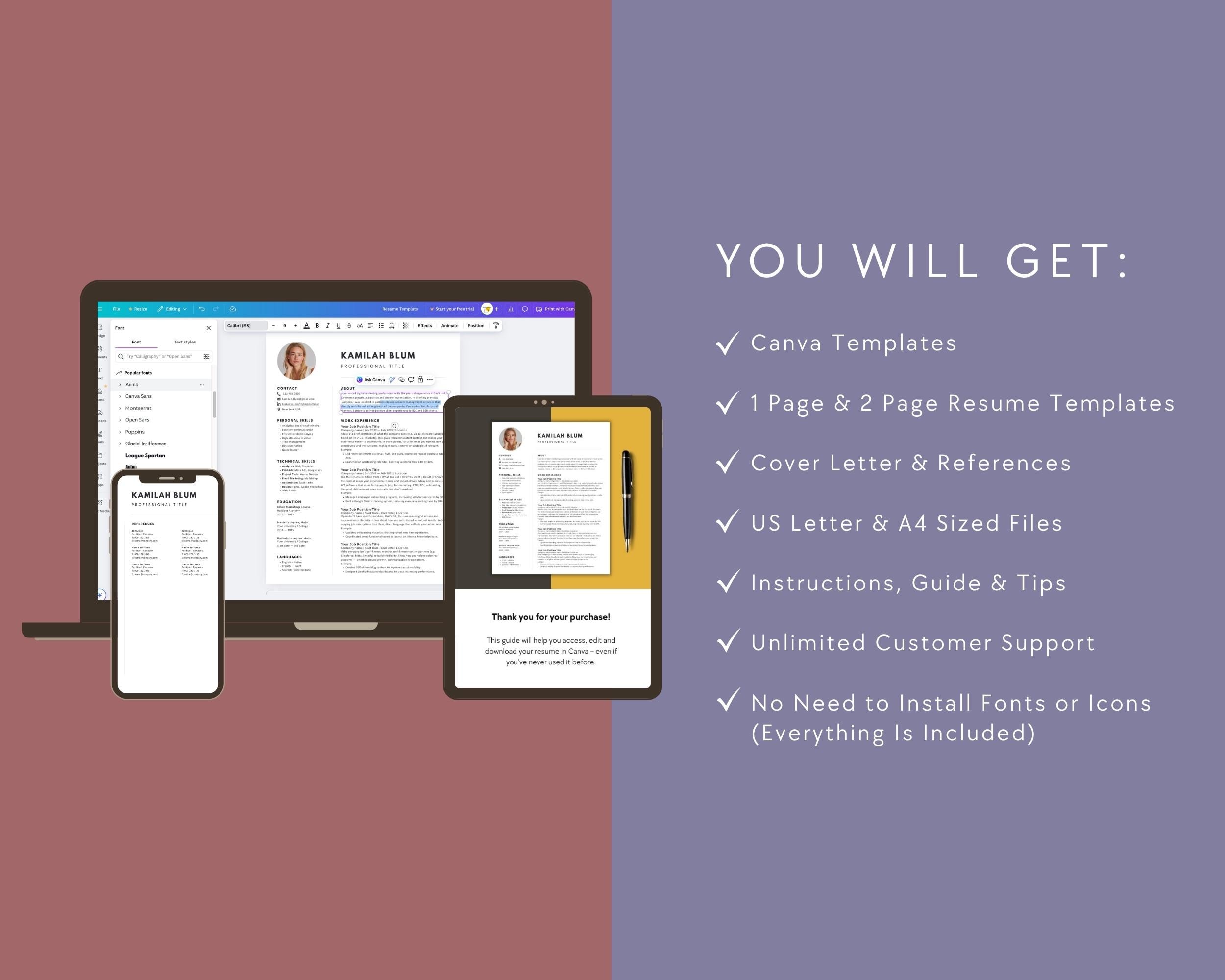 Editable Executive Resume Template Canva, Professional Marketing CV ...