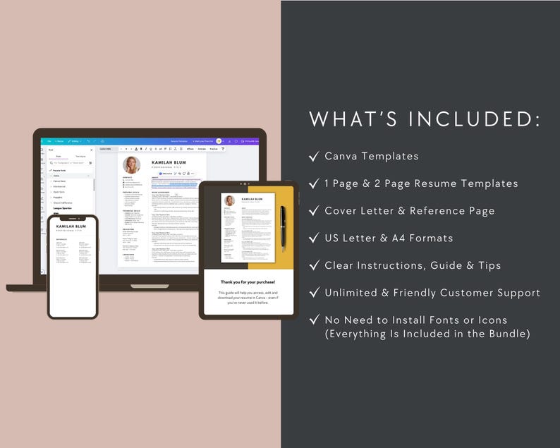 Minimalist Resume Template With Photo | CV Template Canva | Cover ...