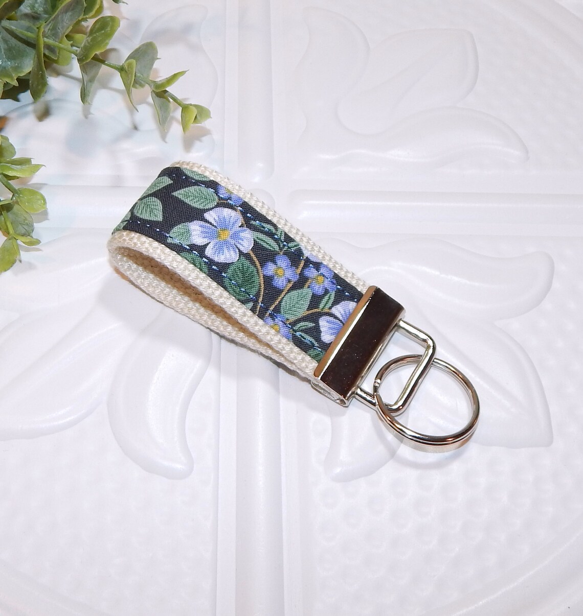 Mini Floral Keychain, Small Key Fob, Fabric Keychain, Pocket Flower ...