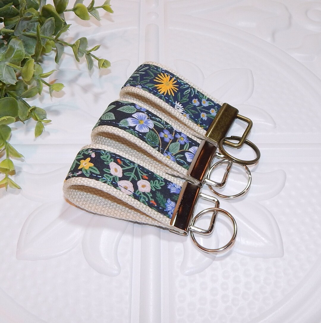 Mini Floral Keychain, Small Key Fob, Fabric Keychain, Pocket Flower ...