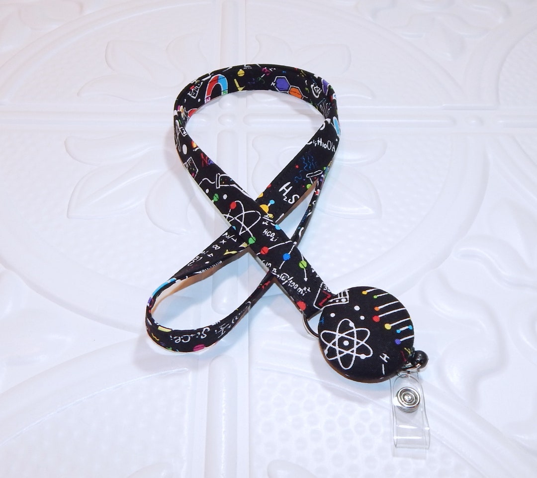 Black Science Doodles Fabric Lanyard With Badge Reel, Breakaway Lanyard ...