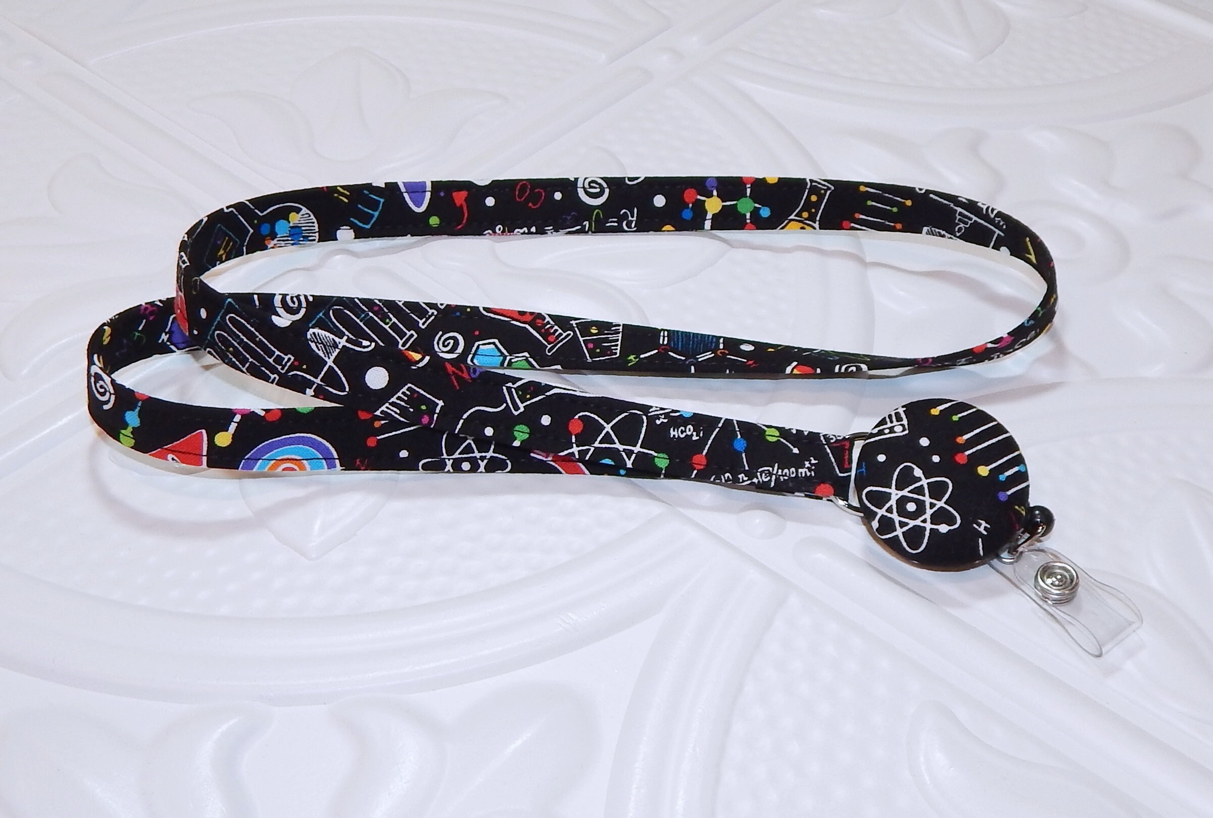 Black Science Doodles Fabric Lanyard With Badge Reel | Etsy