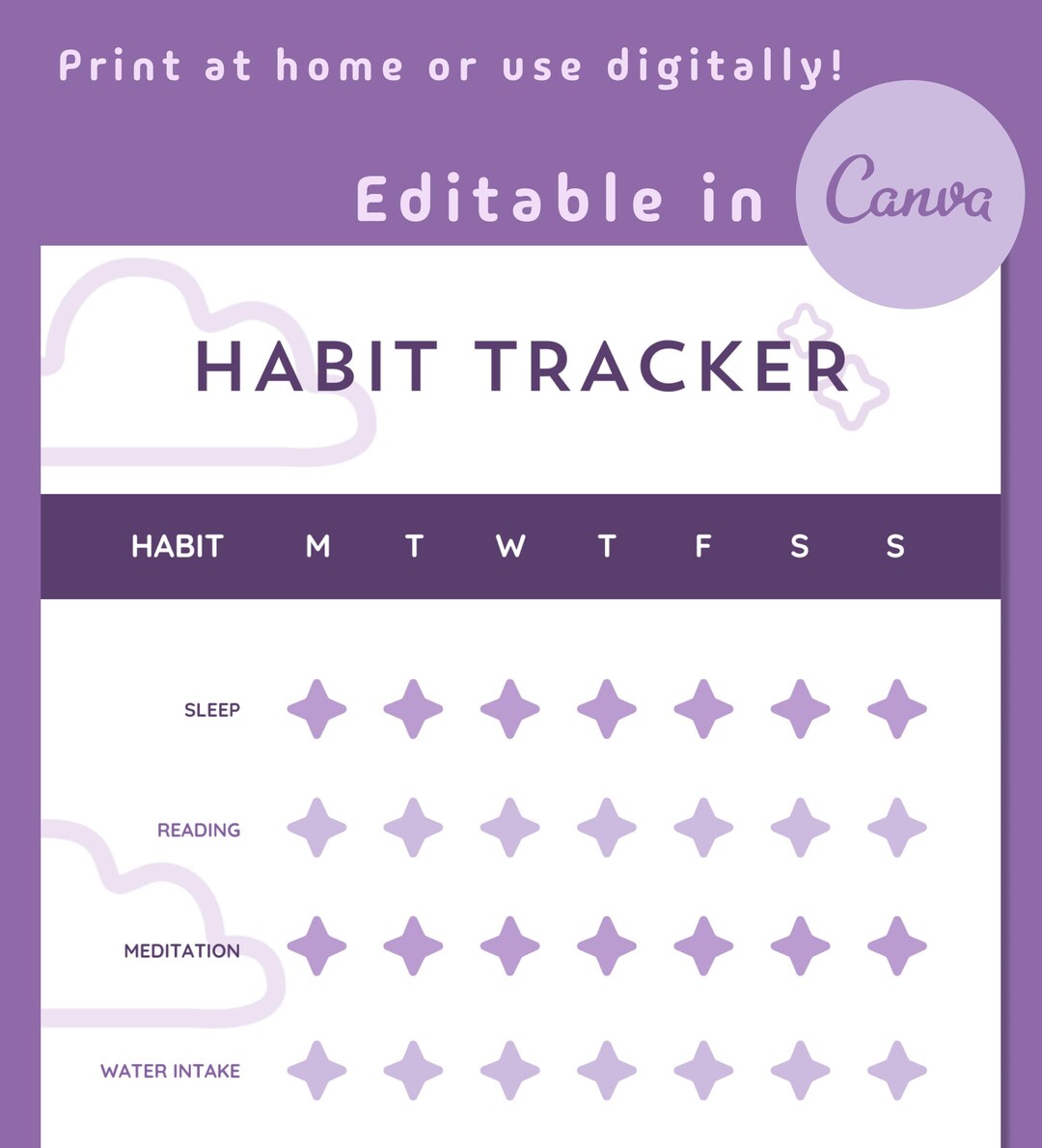 Purple Clouds Habit Tracker - Editable in Canva (digital Download) - Etsy