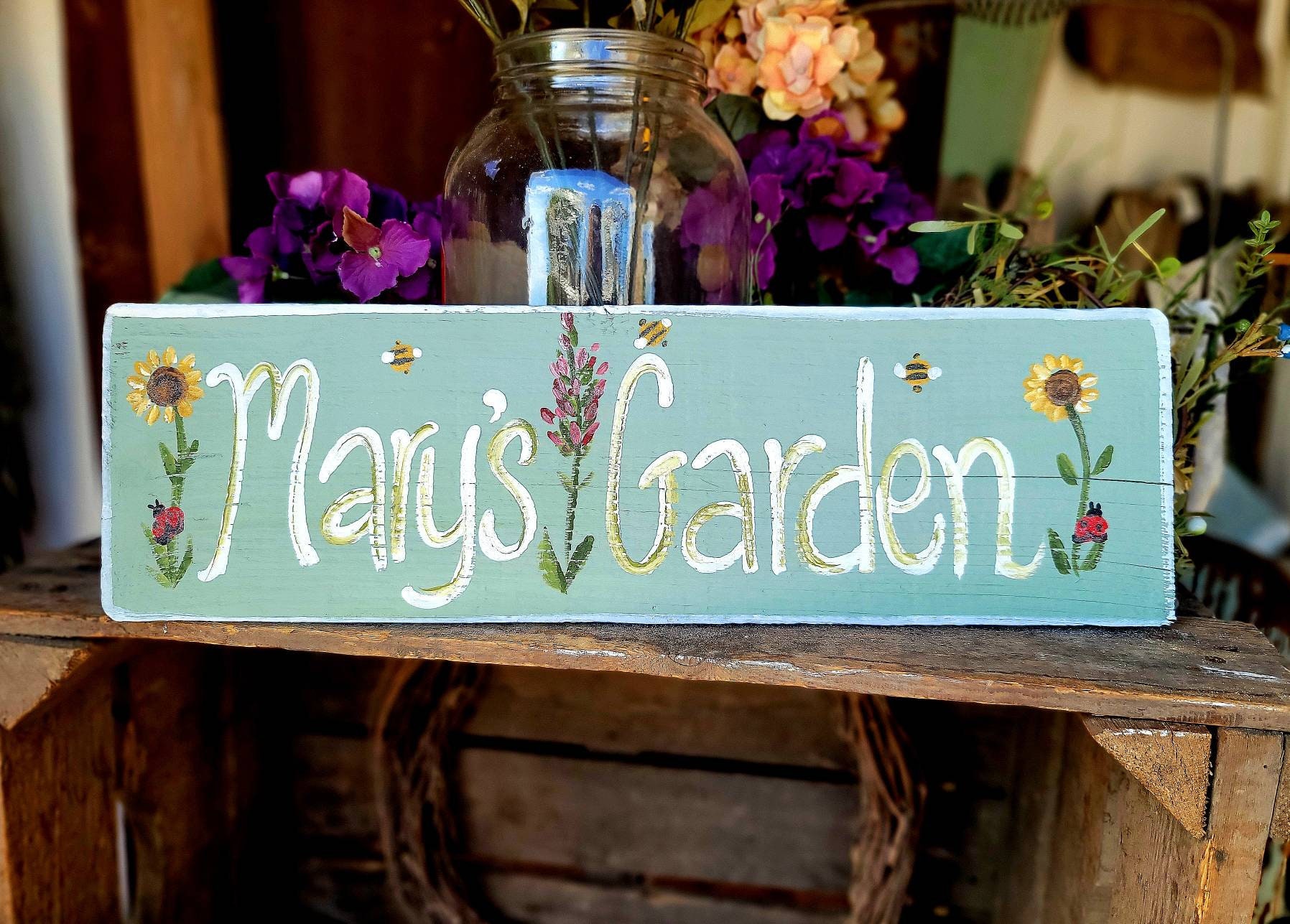 Large custom outdoor/indoor wood sign for home and garden. Handpainted ...