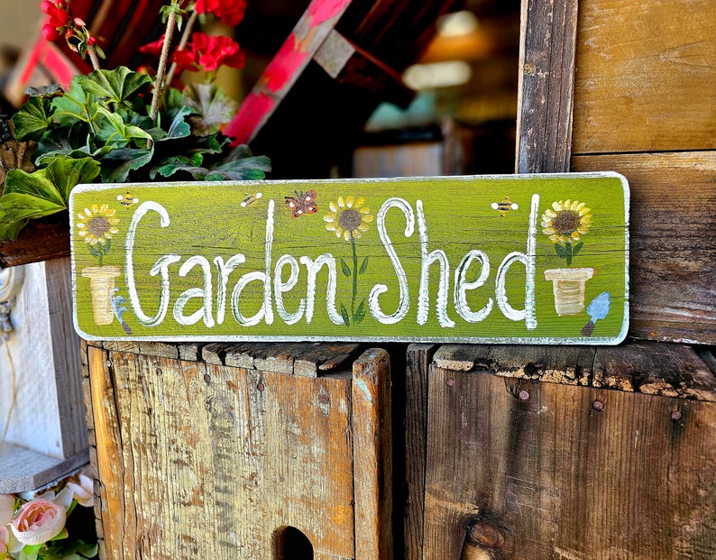 Rustic Garden Shed Sign: Upcycled Wood, Sunflower Decor,handmade Sign ...