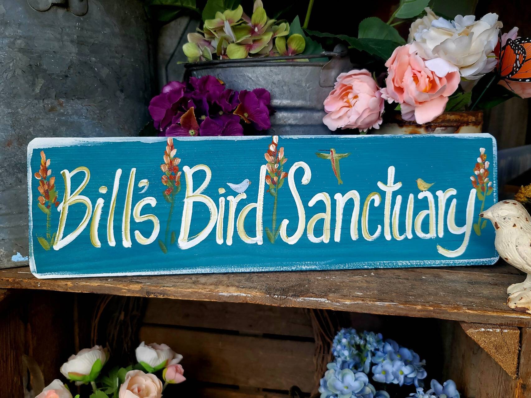 Hand Painted Bird Sanctuary Sign: Custom Garden Decor,indoor Outdoor ...