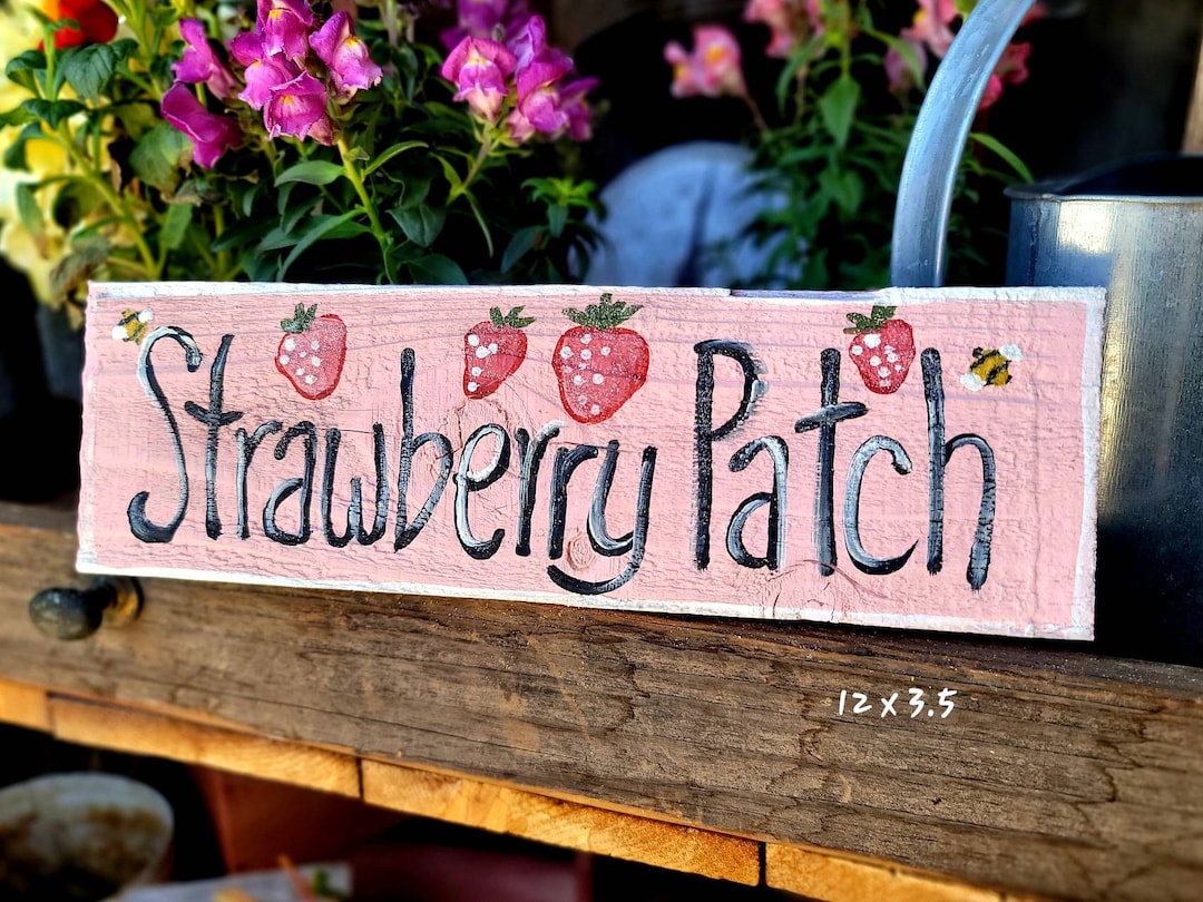 Strawberry Patch Wood Sign,strawberry Decor,outdoor Wood Sign,stake ...
