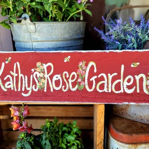 Rose Garden Sign,painted Garden Gift,custom Wooden Sign,outdoor Garden ...