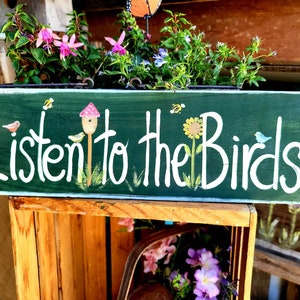 Personalized Garden Sign: Rustic Wood, Listen to the Birds - Etsy