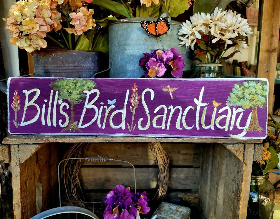 Hand Painted Bird Sanctuary Sign: Custom Garden Decor,indoor Outdoor ...
