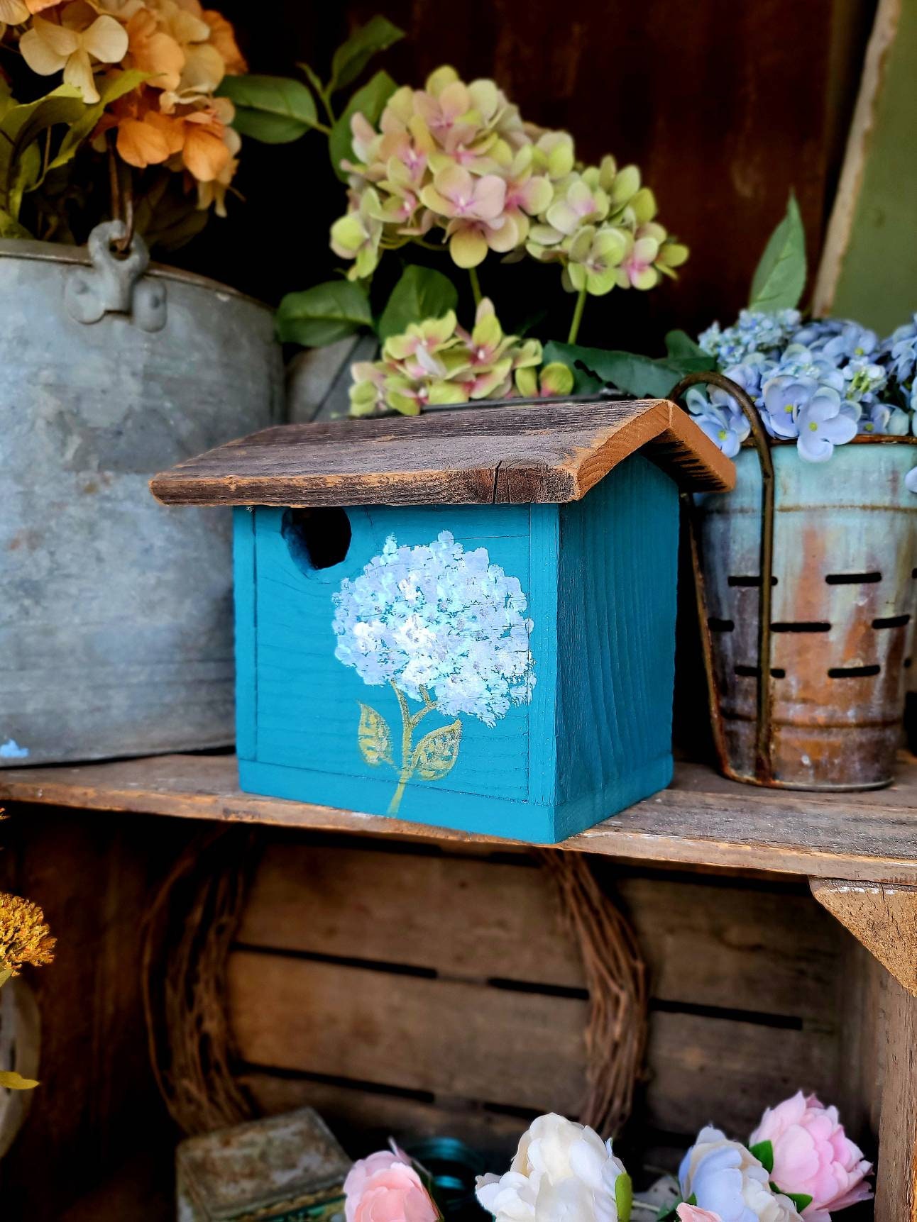 Rustic aqua blue bird house-painted birdhouse-outdoor birdhouse-unique ...