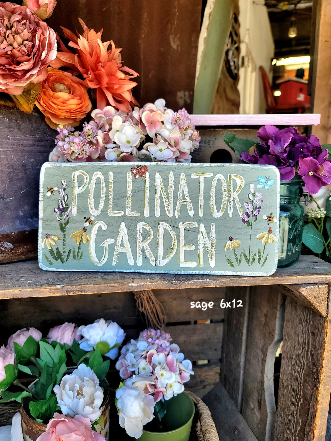 Hand-painted Pollinator Garden Sign: Rustic Outdoor Decor - Etsy