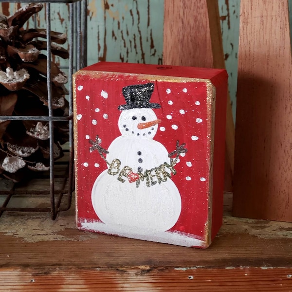 Wood Block Snowman - Etsy