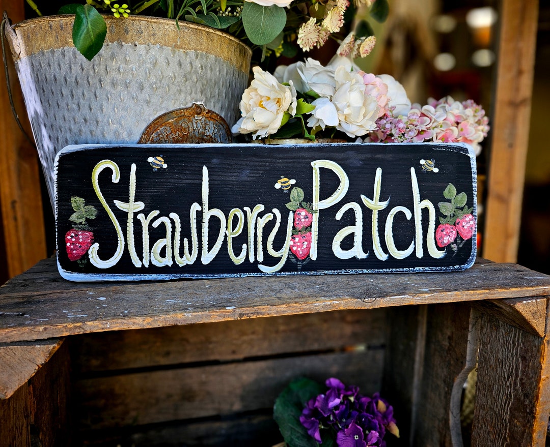 Strawberry Patch Wood Sign,strawberry Decor,outdoor Wood Sign,stake ...