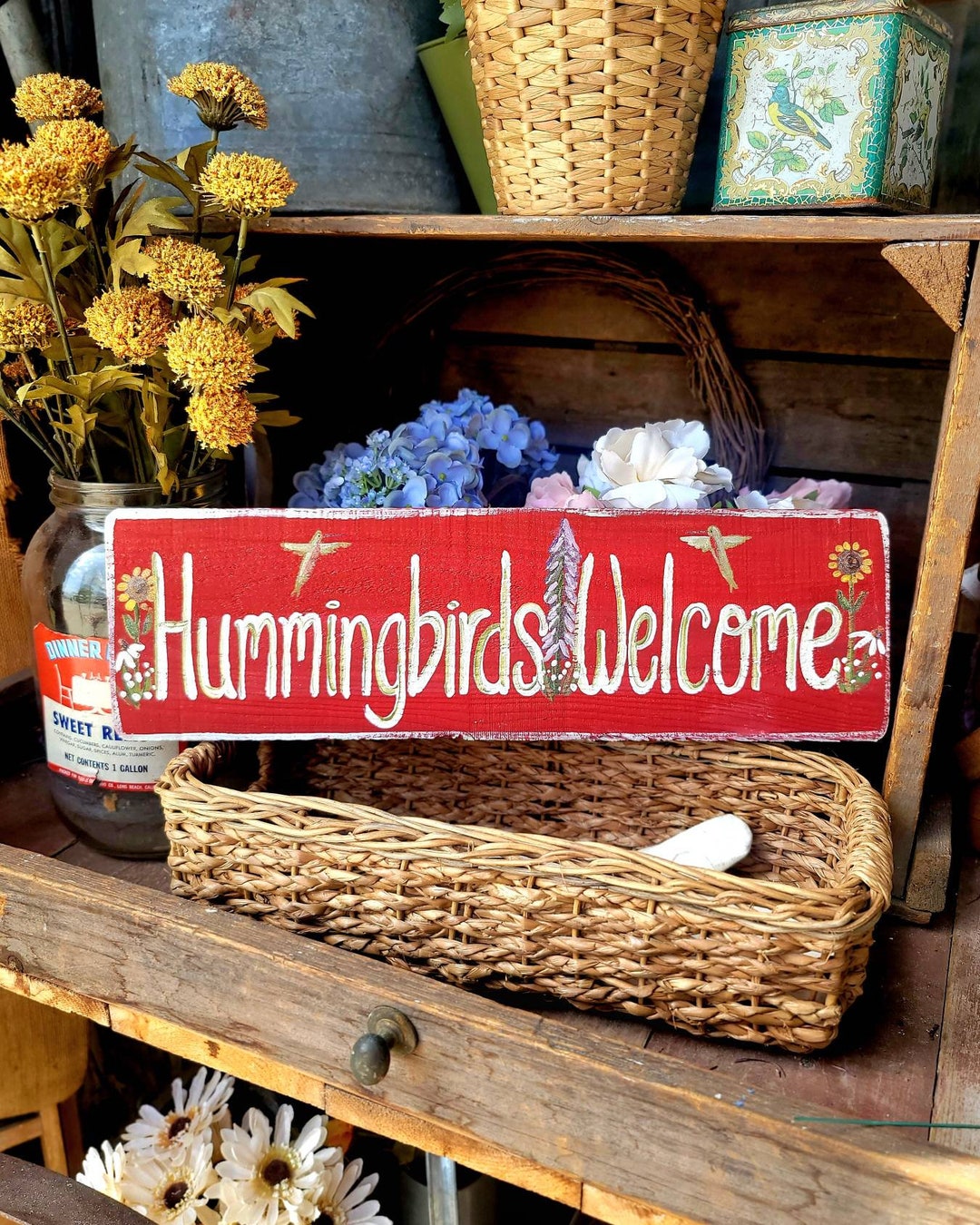 Hummingbirds Welcome,garden Gift,garden Decor,custom Wood Sign,mothers ...
